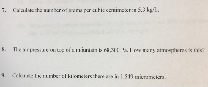 Solved Calculate the number of grams per cubic centimeter in | Chegg.com