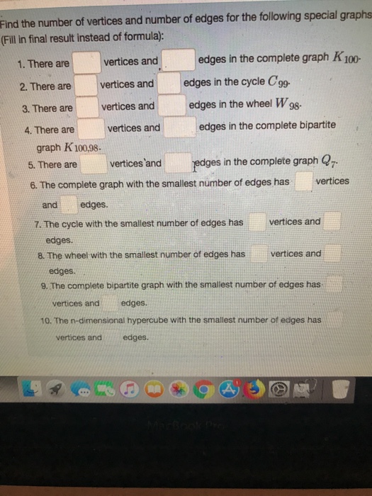 Solved the number of vertices and number of edges for the | Chegg.com