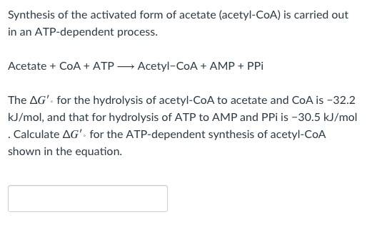 Solved Synthesis of the activated form of acetate | Chegg.com