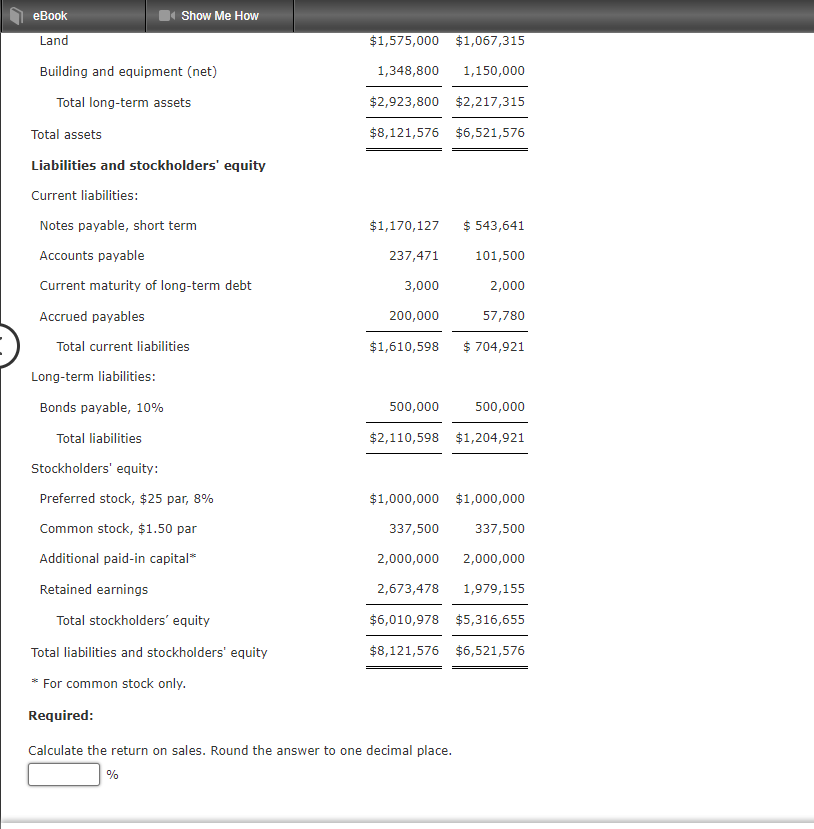 Solved Calculating the Return on Sales The income statement, | Chegg.com