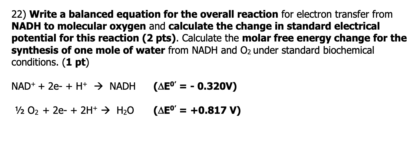 Solved 22) Write a balanced equation for the overall | Chegg.com