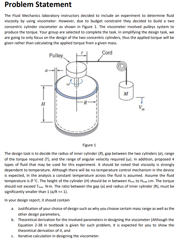 Problem Statement The Fluid Mechanics laboratory | Chegg.com