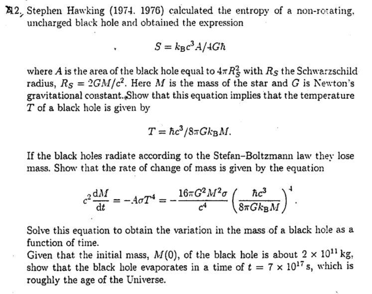 Solved 42, Stephen Hawking (1974. 1976) calculated the | Chegg.com