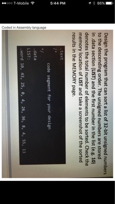 Solved Design the program that can sort a list of 32-bit | Chegg.com