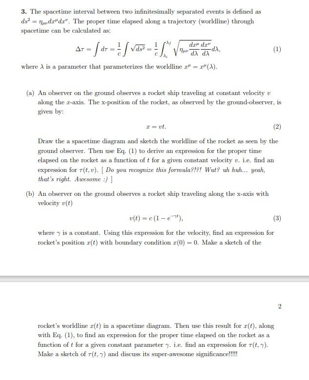 Solved 3. The spacetime interval between two infinitesimally | Chegg.com