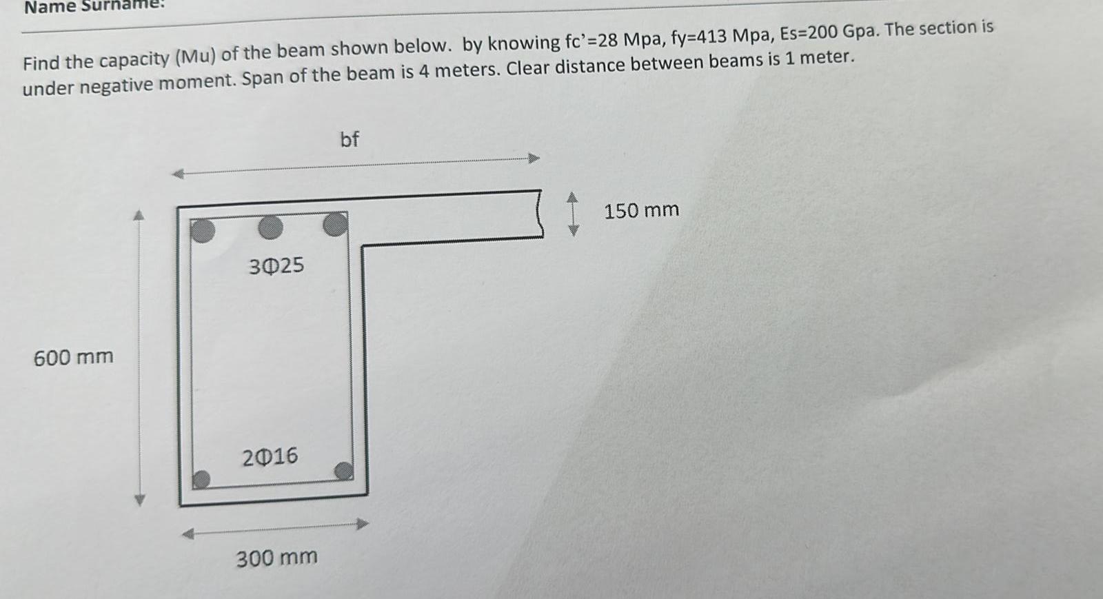 Solved Find the capacity (Mu) of the beam shown below. by | Chegg.com