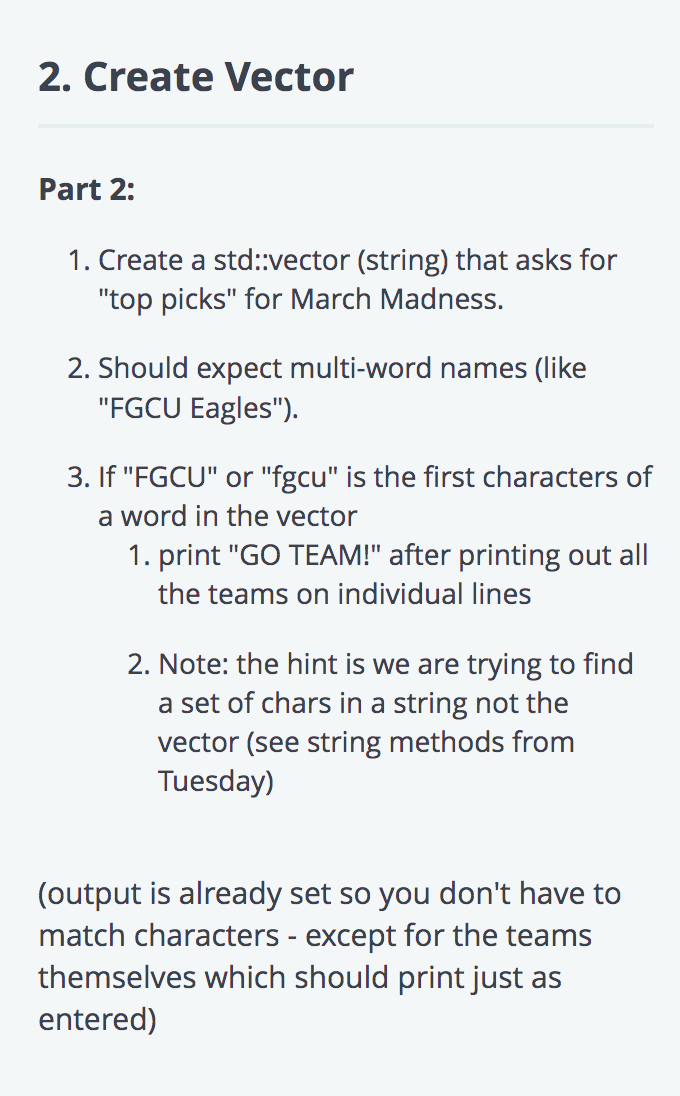 Solved 2. Create Vector Part 2: 1. Create a std::vector | Chegg.com