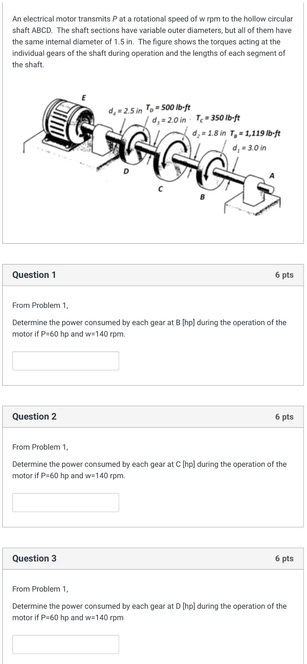 Solved An electrical motor transmits P at a rotational speed | Chegg.com