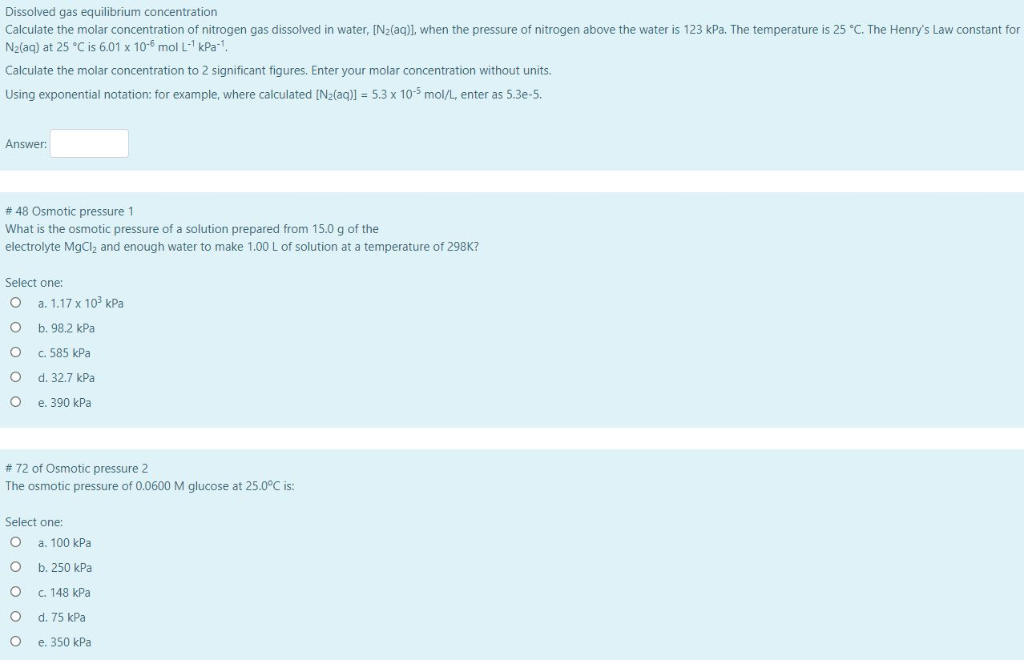 Solved Dissolved gas equilibrium concentration Calculate the | Chegg.com