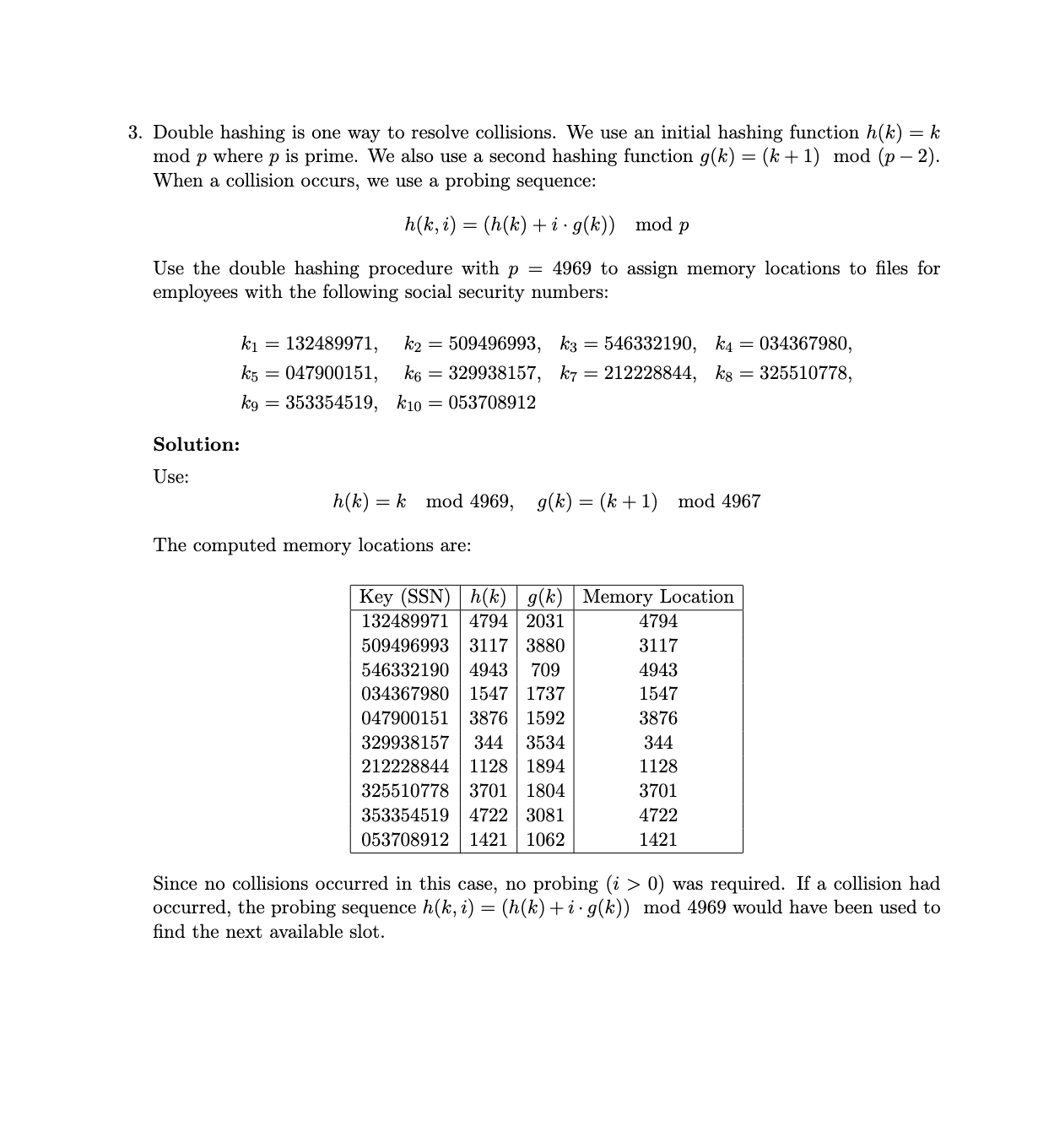Double hashing is ﻿one way to ﻿resolve collisions. We | Chegg.com