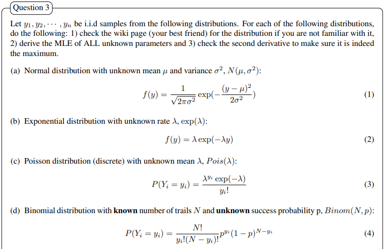Solved Let y1,y2,⋯,yn be i.i.d samples from the following | Chegg.com