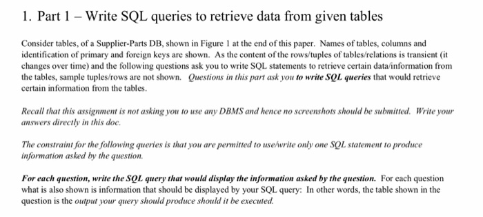 Solved 1. Part 1 - Write SQL queries to retrieve data from | Chegg.com