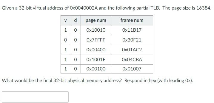 Solved Given a 32-bit virtual address of 0x0040002A and the | Chegg.com