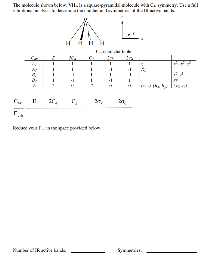 Solved The molecule shown below, VH, is a square-pyramidal | Chegg.com