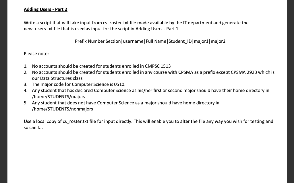 Solved Write a script that will take input from | Chegg.com