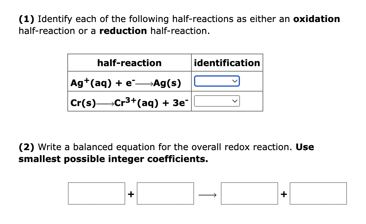 Solved (1) Identify each of the following half-reactions as | Chegg.com