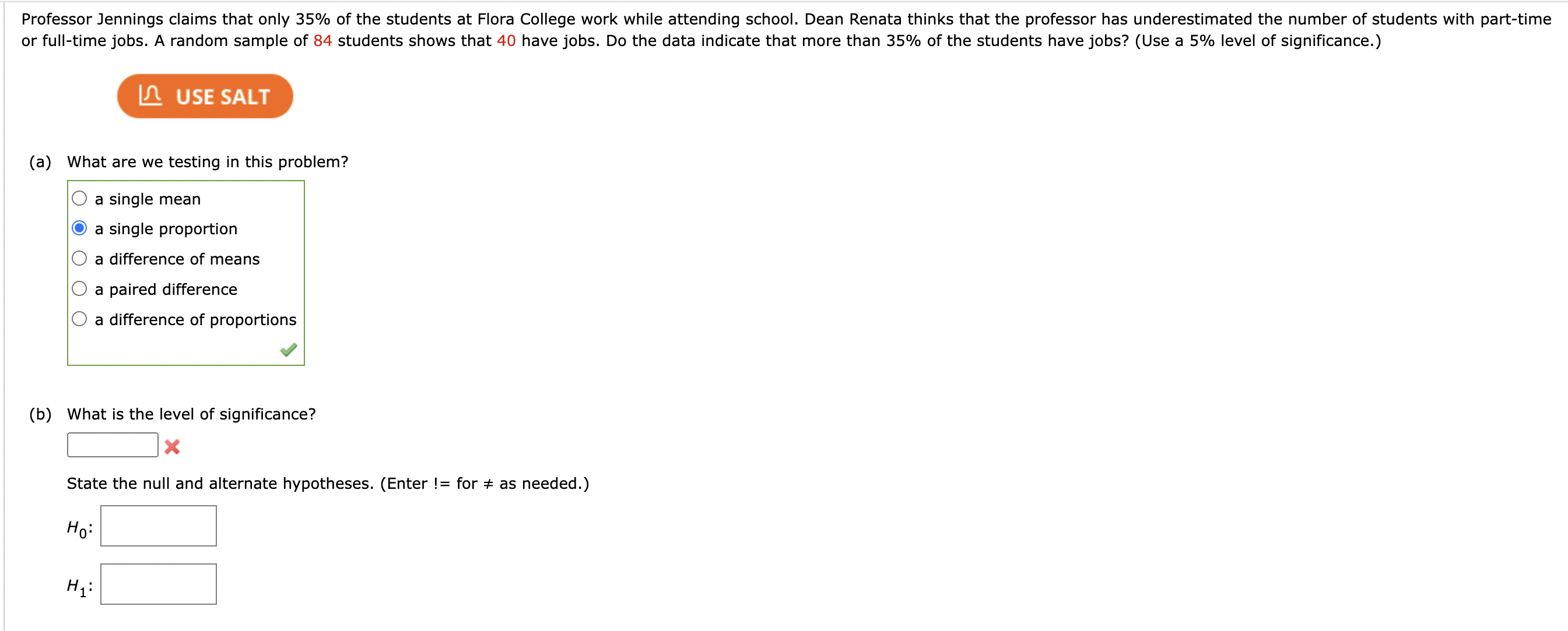 Solved (a) What are we testing in this problem? a single | Chegg.com