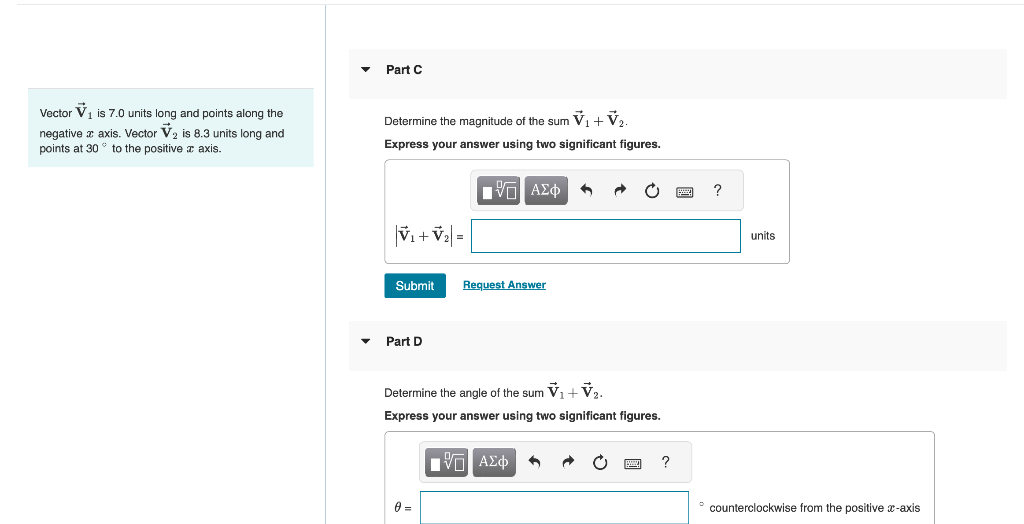 Solved Vector V1 is 7.0 units long and points along the | Chegg.com