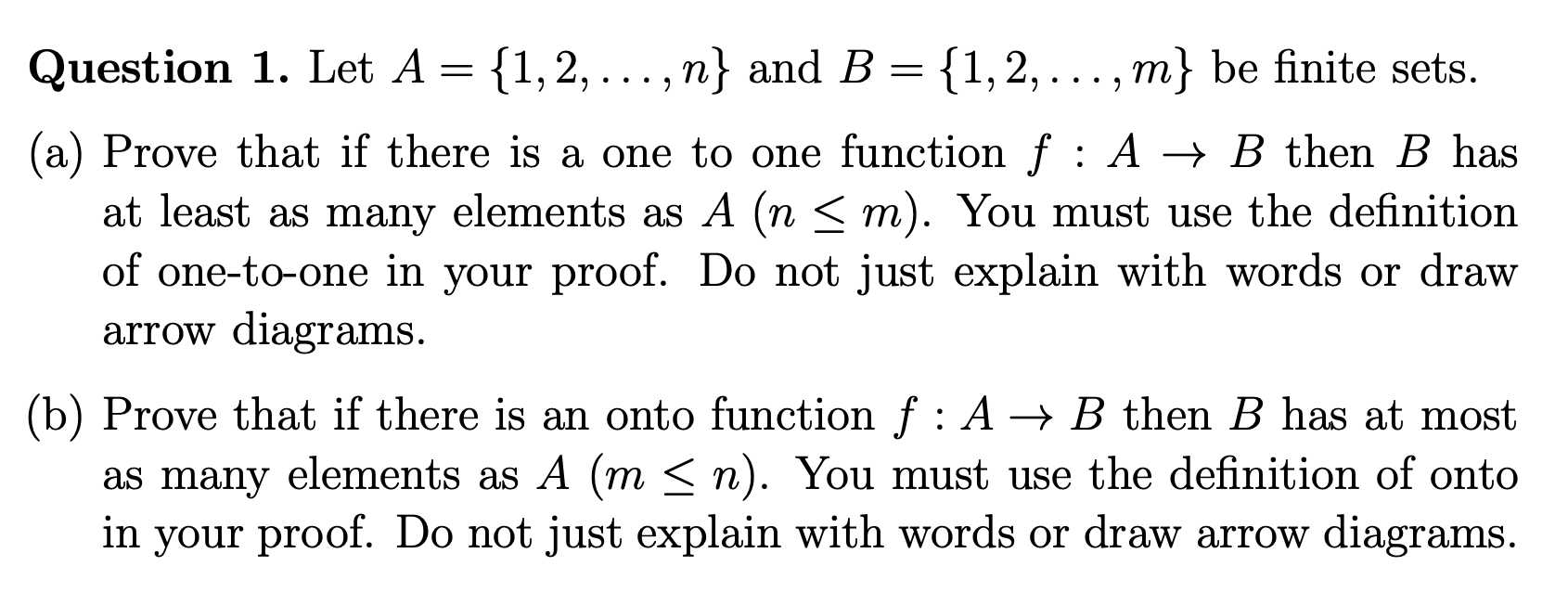 Solved Question 1. Let A={1,2,…,n} and B={1,2,…,m} be finite | Chegg.com