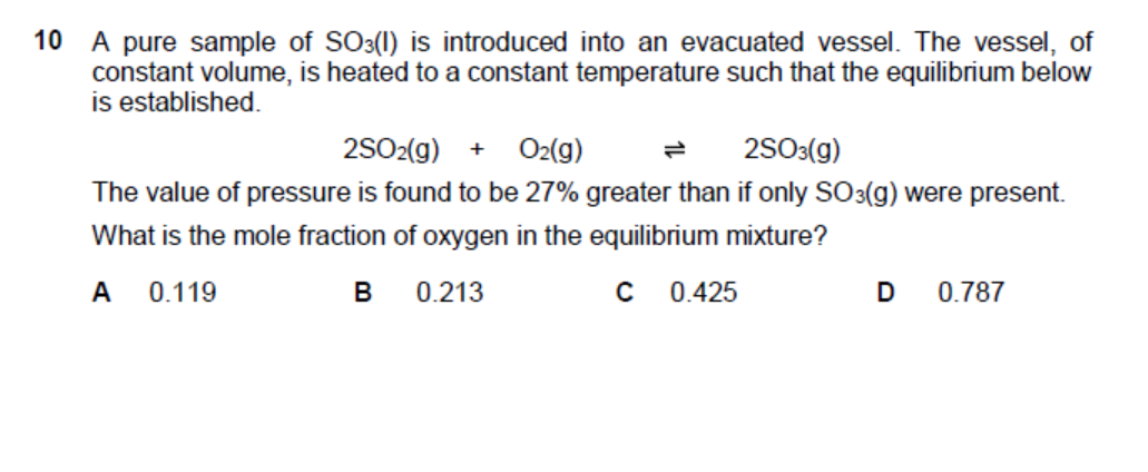 Solved 10 A pure sample of SO3(l) is introduced into an | Chegg.com