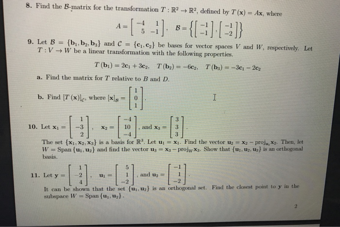 Solved 8. Find the B-matrix for the transformation T: R R2 | Chegg.com
