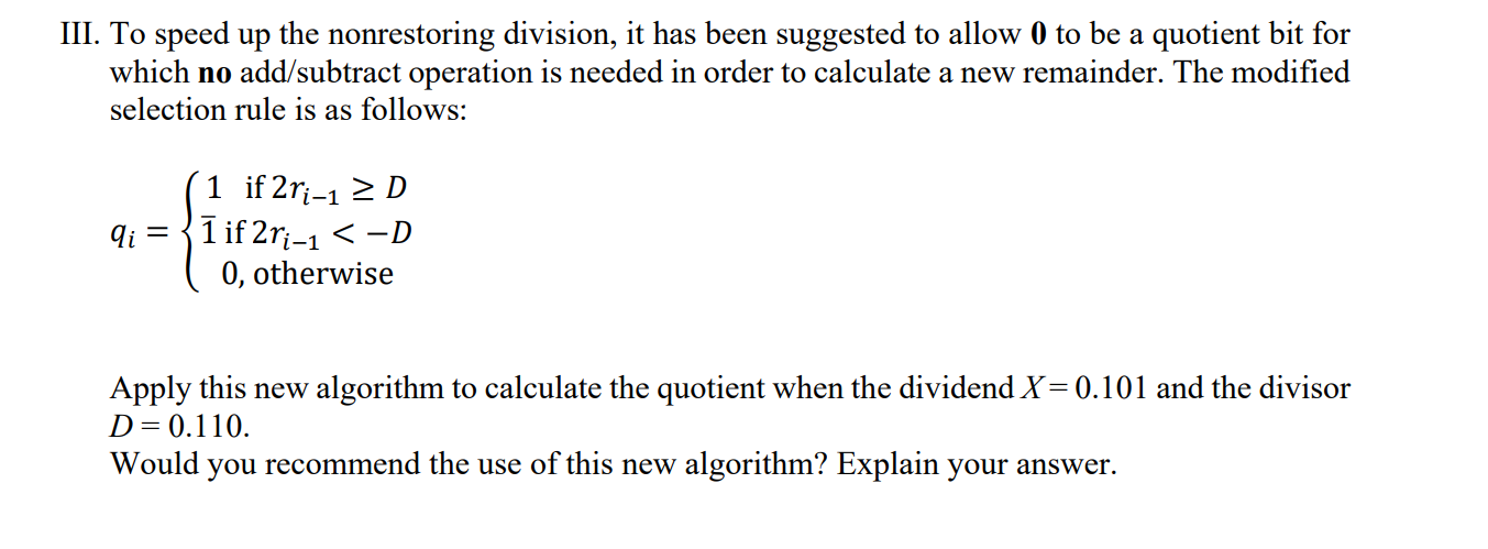 II. To speed up the nonrestoring division, it has | Chegg.com