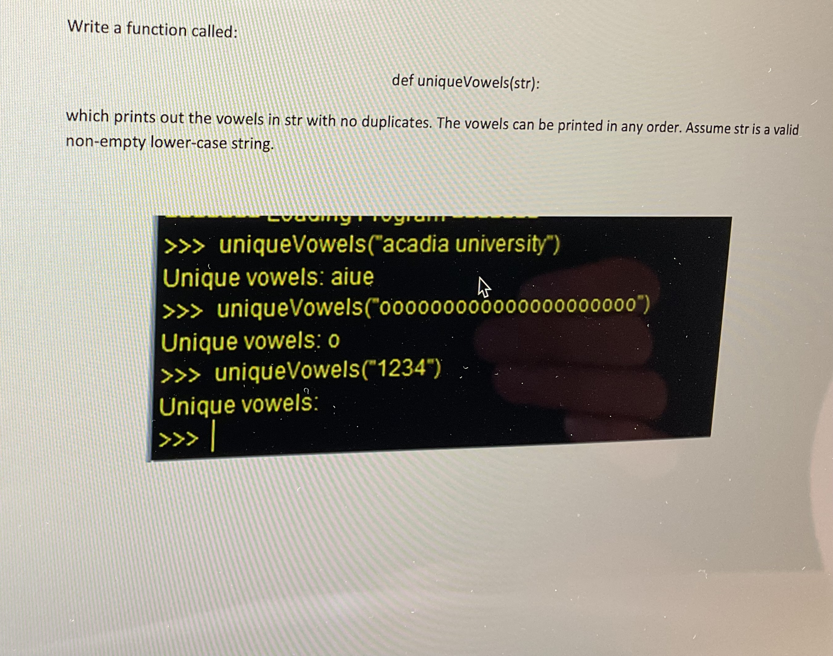 Solved Write a function called: def uniqueVowels(str): which | Chegg.com