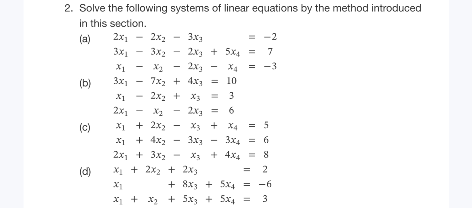 Solved Solve the following systems of linear equations by | Chegg.com