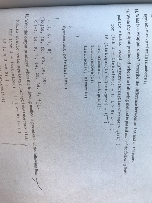 Solved system.out.printin(numbers): at is a wrapper class? | Chegg.com