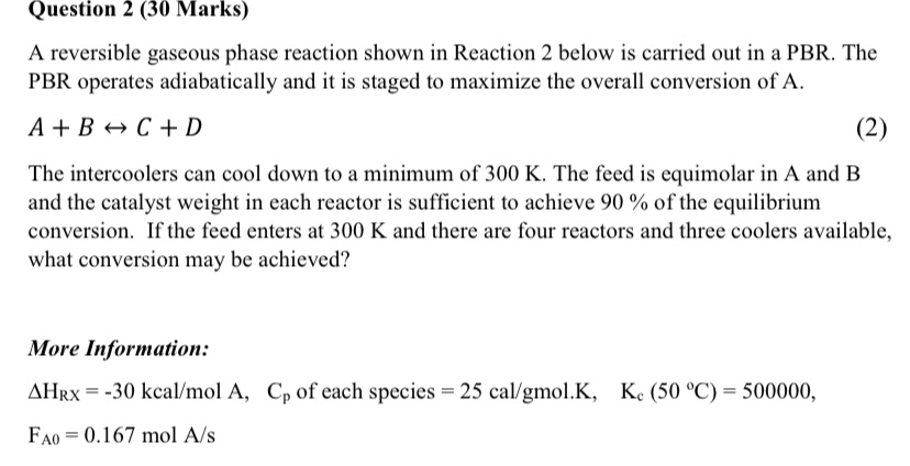 Solved A reversible gaseous phase reaction shown in Reaction | Chegg.com