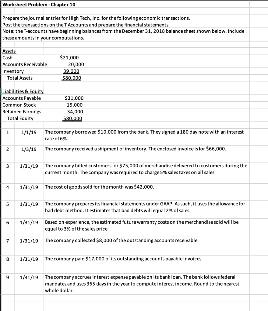 Solved Worksheet Problem - Chapter 10 Prepare the journal | Chegg.com