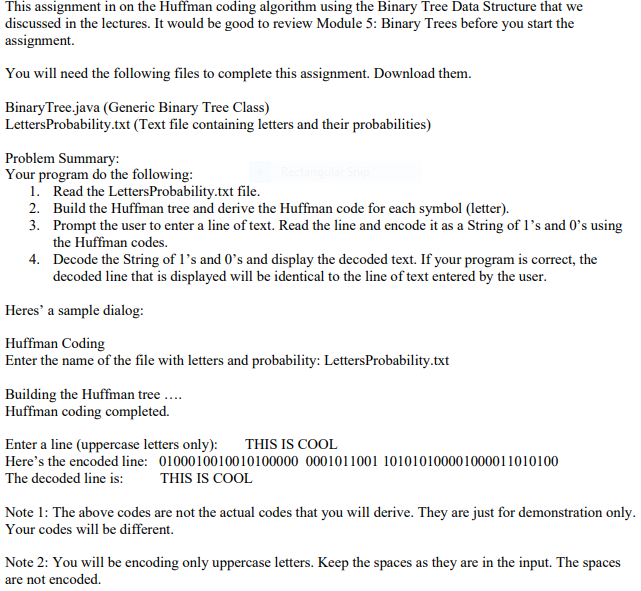 Solved This assignment in on the Huffman coding algorithm | Chegg.com