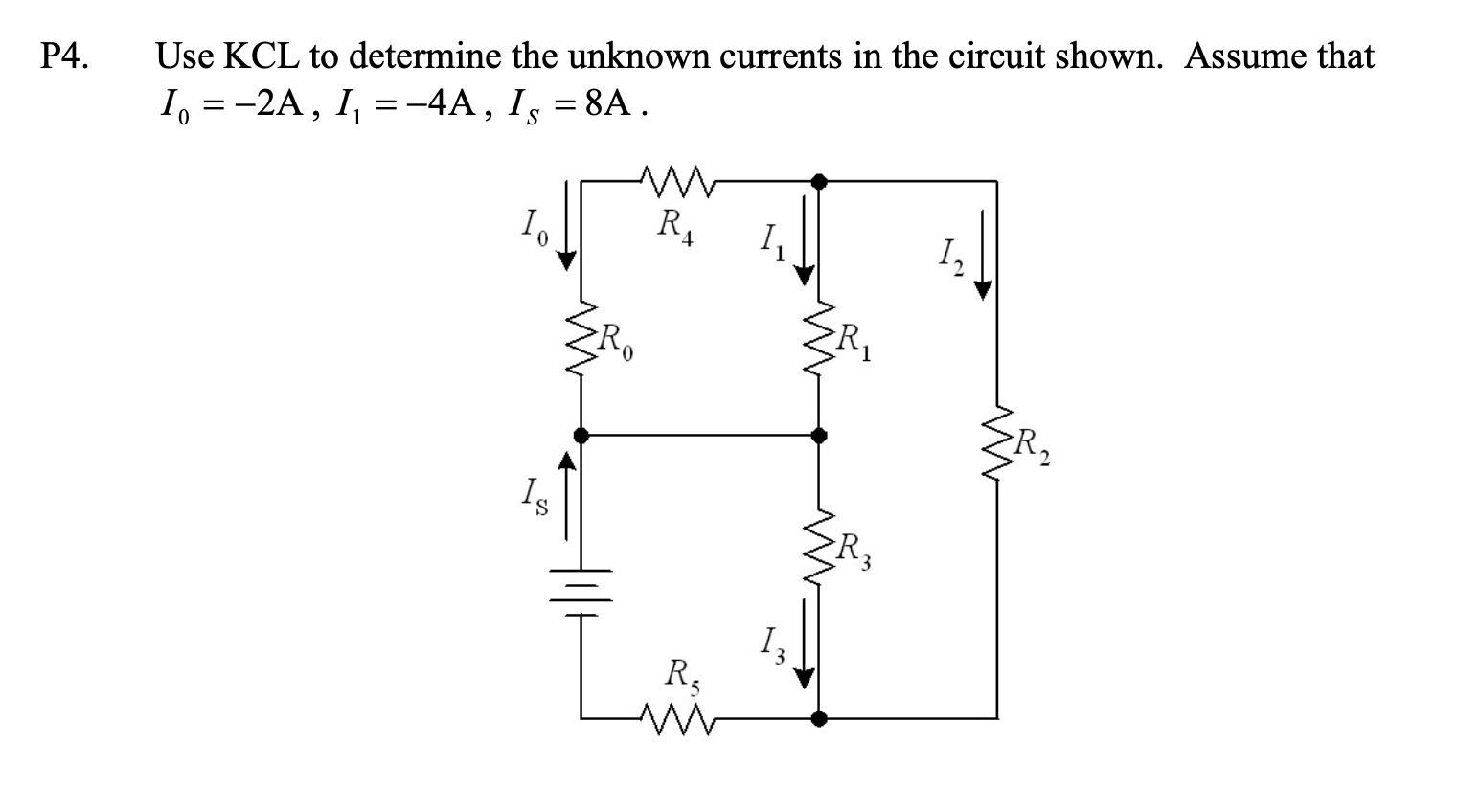 Solved P4. Use KCL to determine the unknown currents in the | Chegg.com