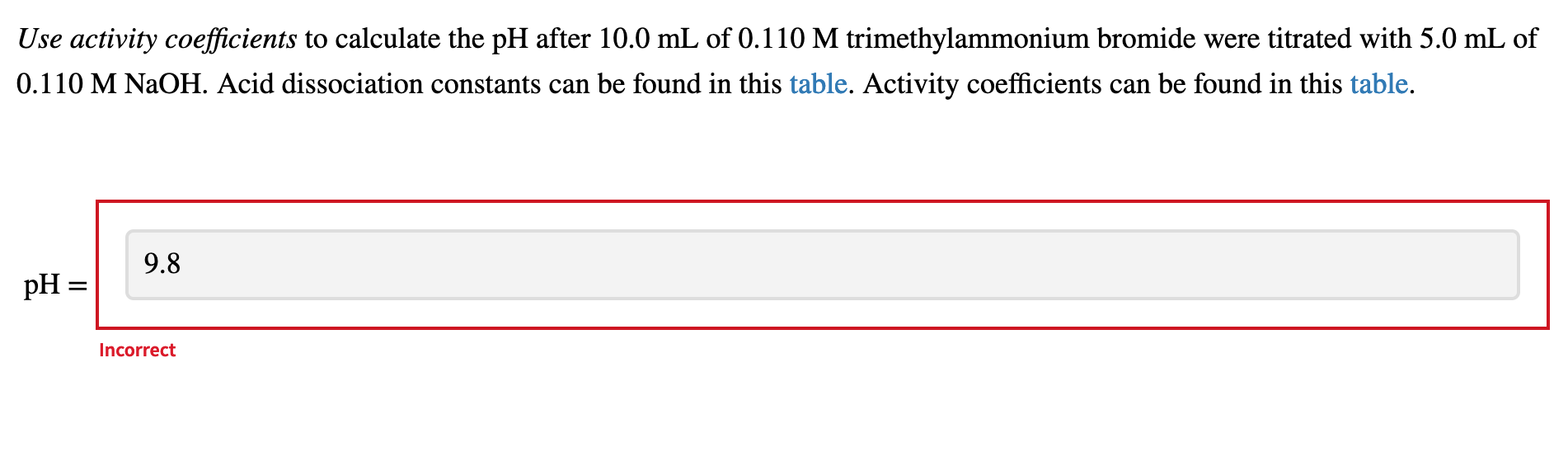Use activity coefficients to calculate the pH after | Chegg.com