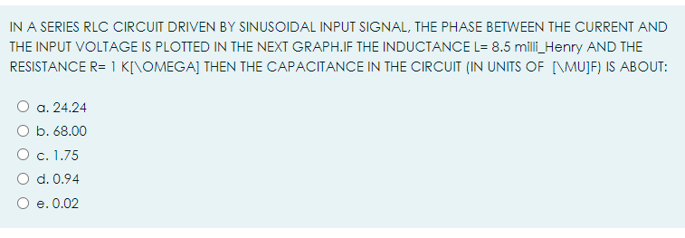 Solved IN A SERIES RLC CIRCUIT DRIVEN BY SINUSOIDAL INPUT | Chegg.com