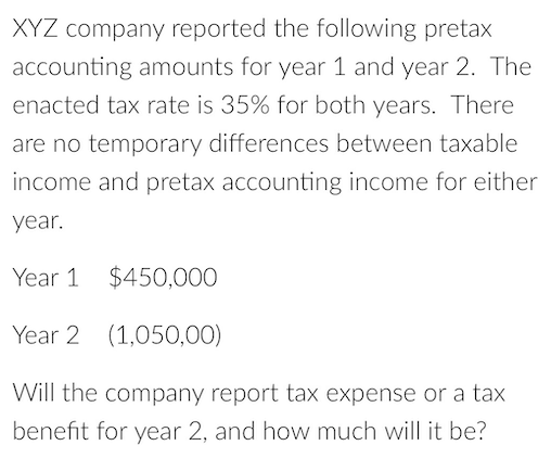Solved XYZ company reported the following pretax accounting | Chegg.com