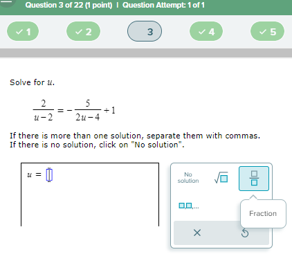 Solved Solve for u.2u-2=-52u-4+1If there is more than one | Chegg.com