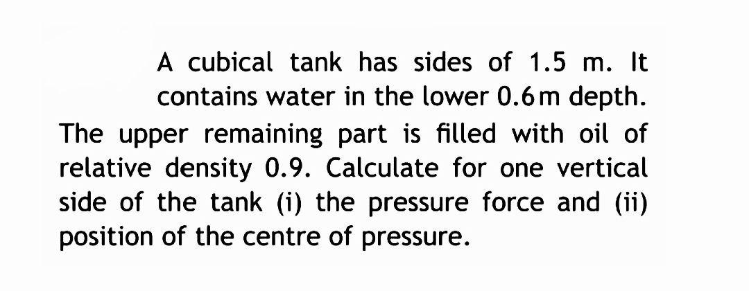 Solved A cubical tank has sides of 1.5 m. It contains water | Chegg.com