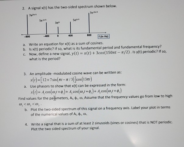 Solved 2. A signal X(t) has the two-sided spectrum shown | Chegg.com