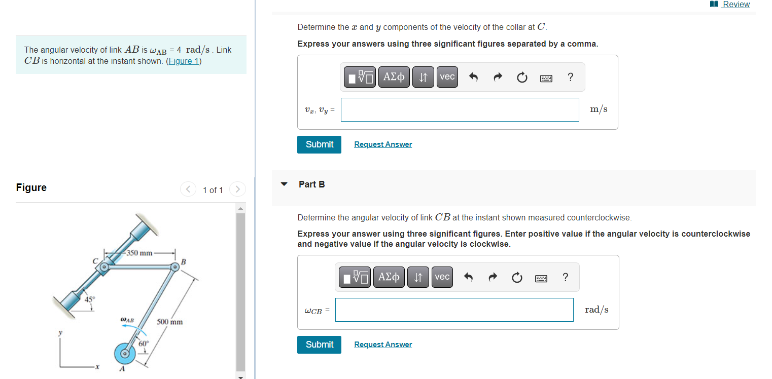 Solved The Angular Velocity Of Link Ab Is ωab 4rad S Link