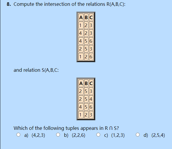 Solved 8. Compute the intersection of the relations | Chegg.com