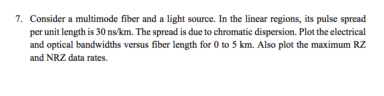 Solved 7. Consider a multimode fiber and a light source. In | Chegg.com