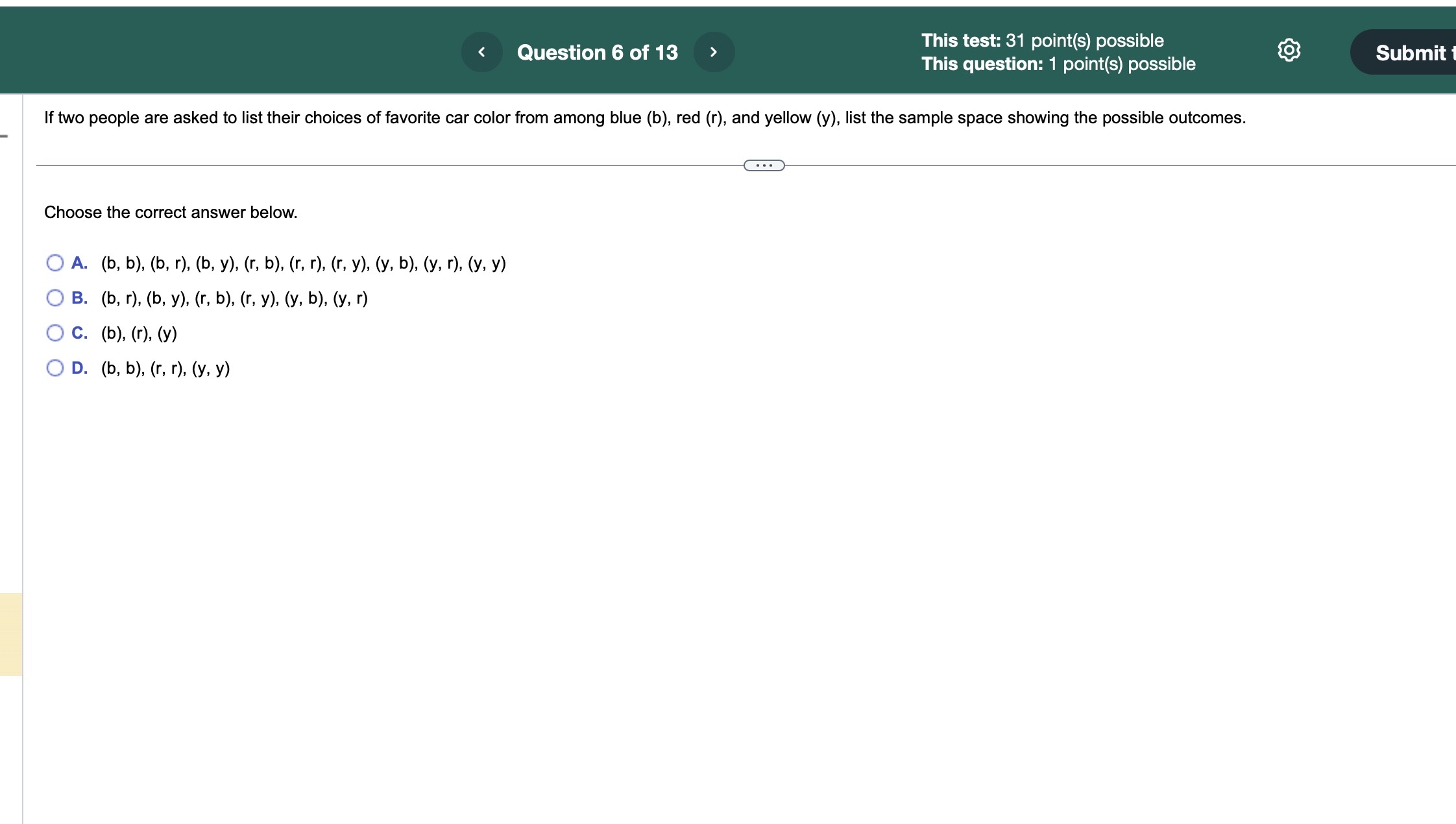Solved Choose the correct answer below. A. (b, b), (b, r), | Chegg.com