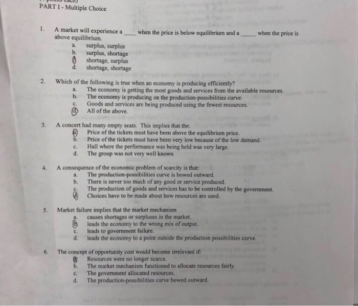 Solved PARTI-Multiple Choice 1, A market will experience | Chegg.com