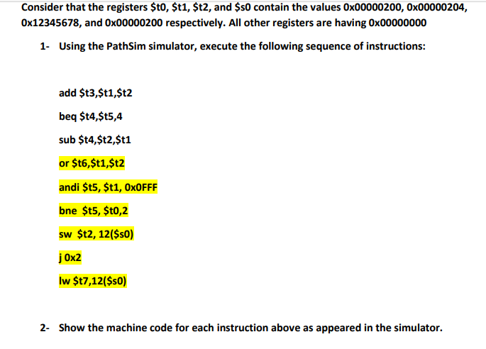Consider that the registers $t0,$t1,$t2, and $so | Chegg.com