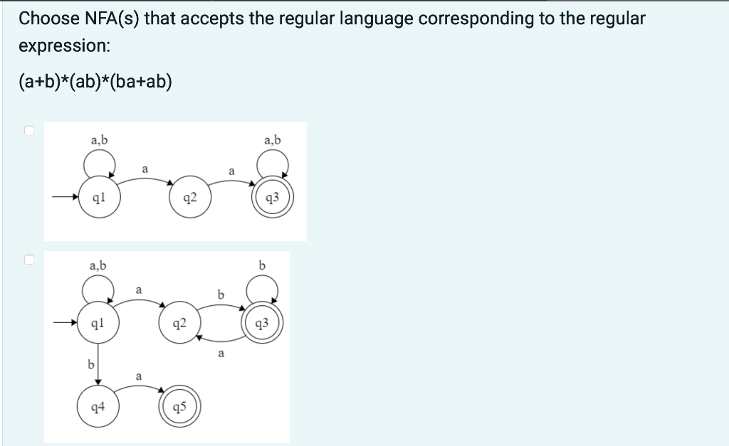 Solved Choose NFA(s) that accepts the regular language | Chegg.com