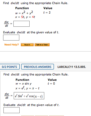 Solved Find dw/dt using the appropriate Chain Rule. Function | Chegg.com