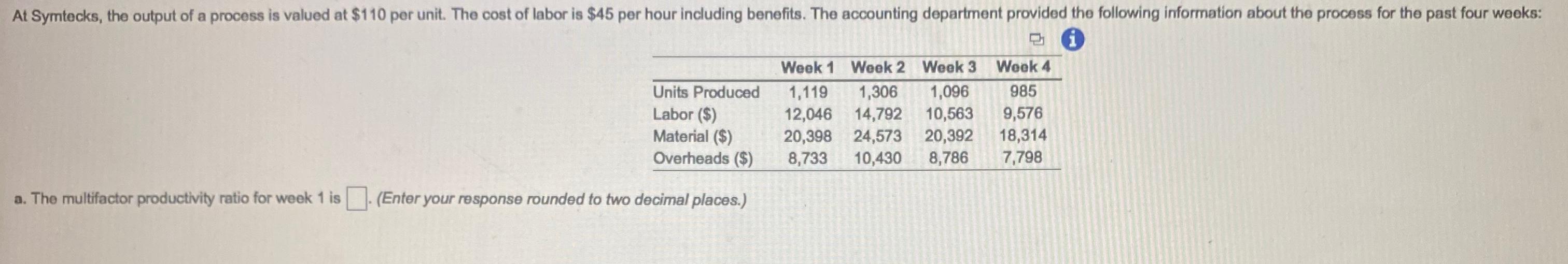 Solved At Symtecks, the output of a process is valued at | Chegg.com