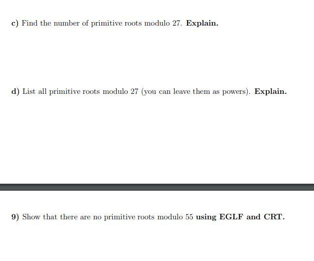 Solved c) Find the number of primitive roots modulo 27. | Chegg.com