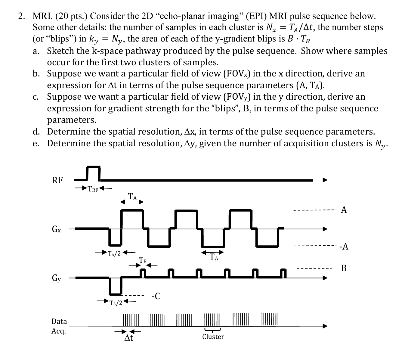 Solved MRI. (20 pts.) ﻿Consider the 2D ﻿"echo-planar | Chegg.com